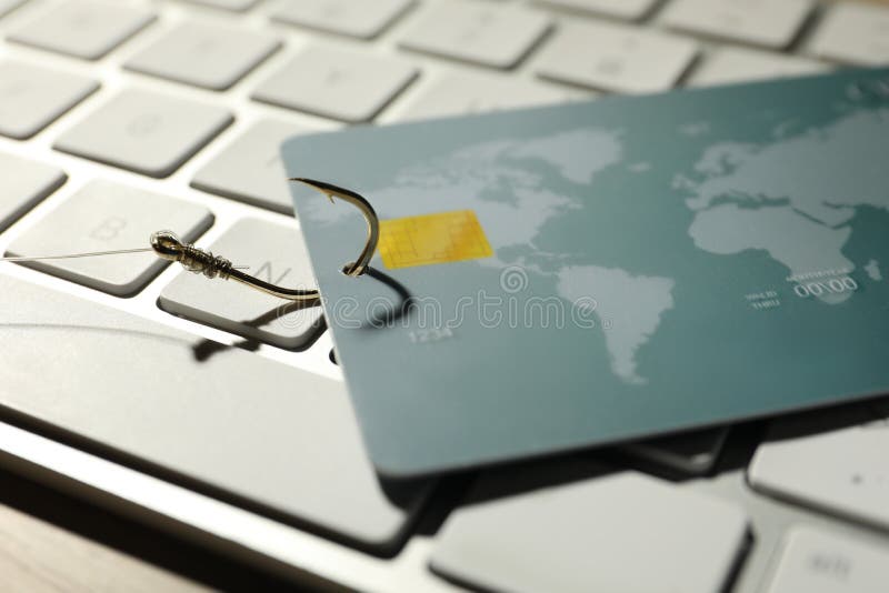 Hook with Credit Card on Computer Keyboard. Cyber Crime Concept Stock ...