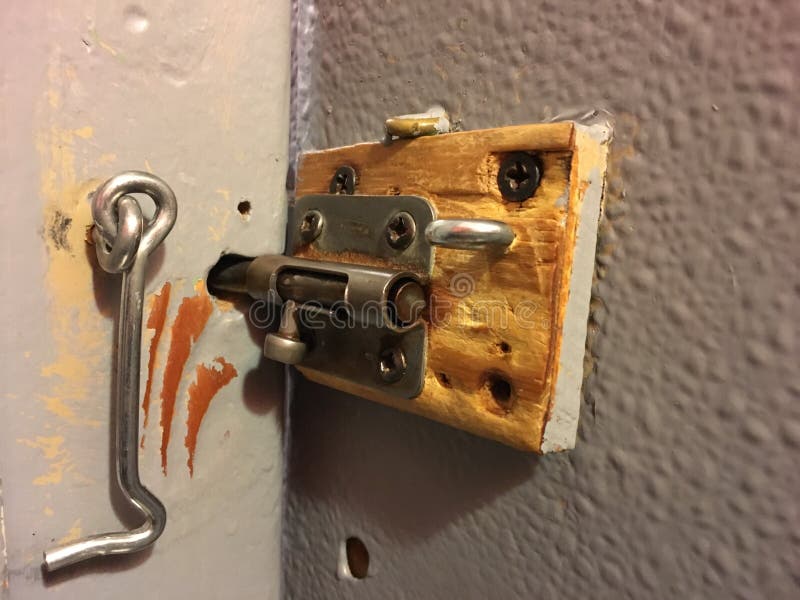 Hook and Eye Lock with Latch Rustic Stock Image - Image of bathroom ...