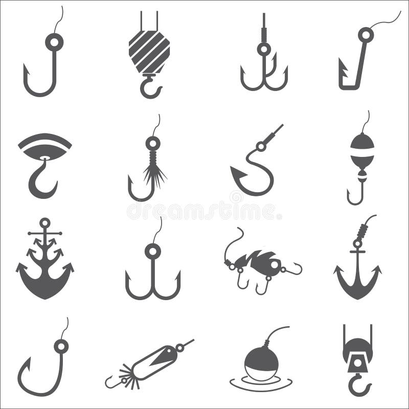 Hook icon set stock vector. Illustration of fish, icon - 110981644