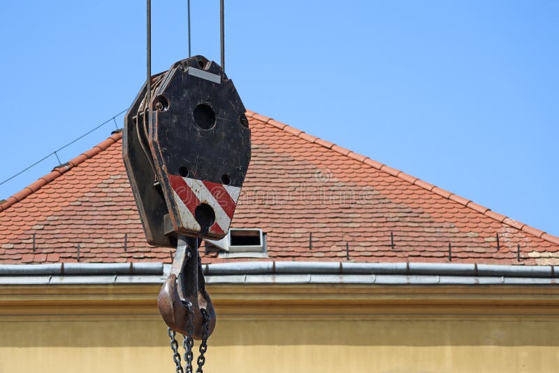 Hook of a Tower Crane in Front of a Building Stock Photo - Image of ...