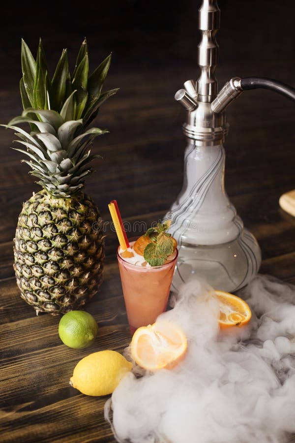 Hookah and Cocktail on a Table with Exotic Fruits Stock Photo - Image ...