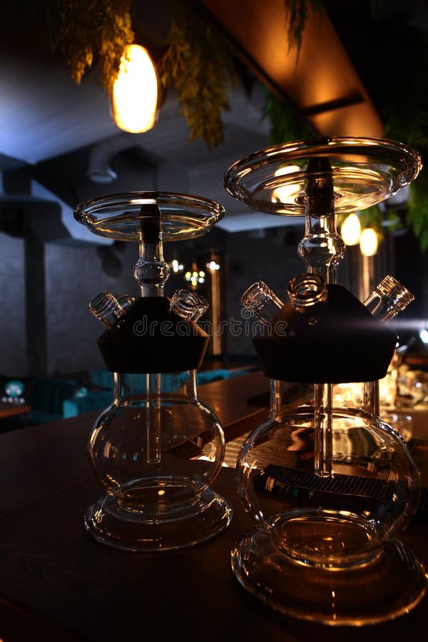 Hookah Flasks. Hookah Smoking. the Flasks are on the Bar Counter in the ...
