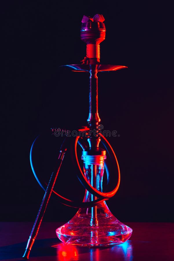 Hookah Shisha with Coals on the Table on a Black Background Stock Photo ...