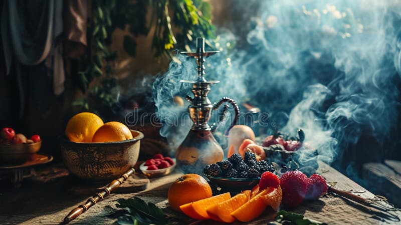 Hookah in Smoke with Fruit. Selective Focus Stock Illustration ...