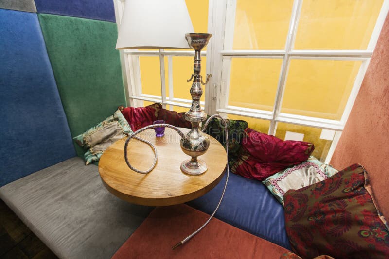 Hookah on Table in Restaurant Stock Photo - Image of hookah ...
