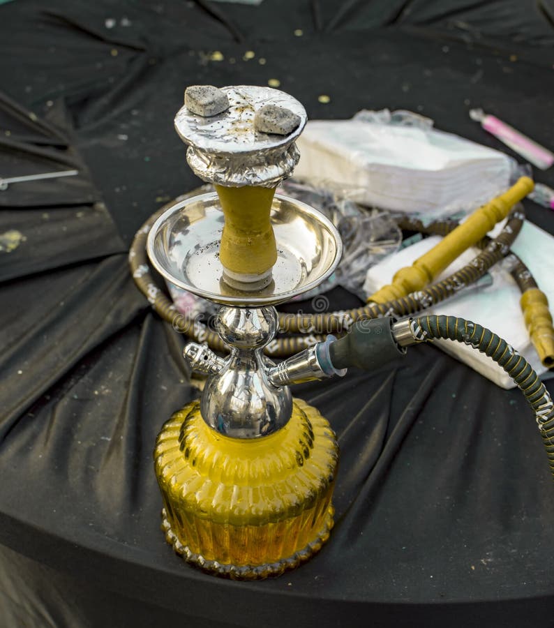 Hookah of Yellow Base and Pipes Stock Photo - Image of qalyan, egyptian ...