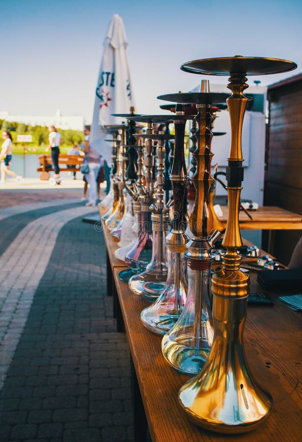 Hookahs are Standing on the Street on a Table Stock Image - Image of ...