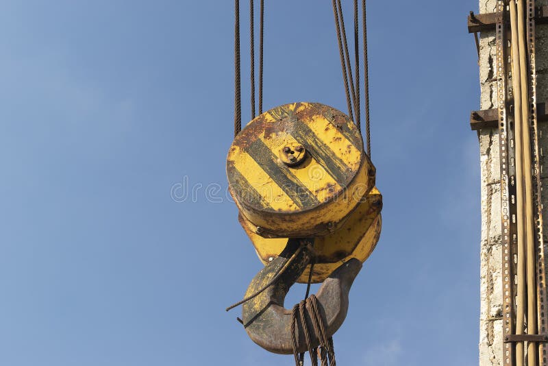 Hooks of the Big Lifting Crane in the Factory Stock Photo - Image of ...