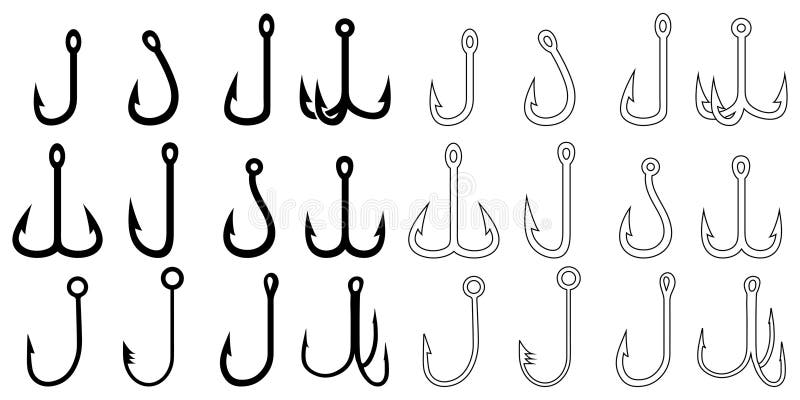 Fishing Hook Icon Vector Set Stock Vector - Illustration of outline ...