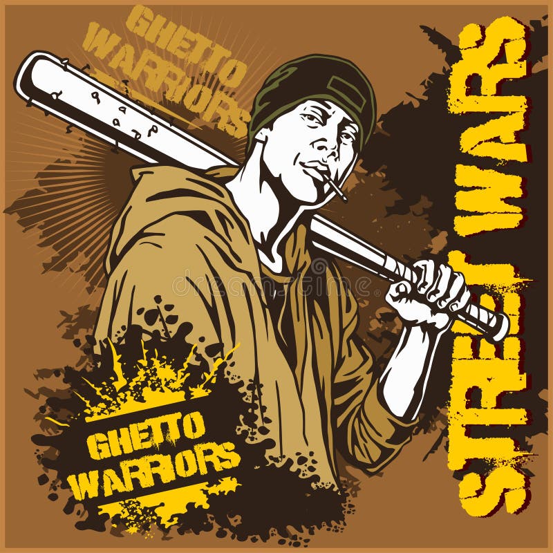 Hooligan with Baseball Bat. Ghetto Warriors. Gangster on Dirty Graffiti ...