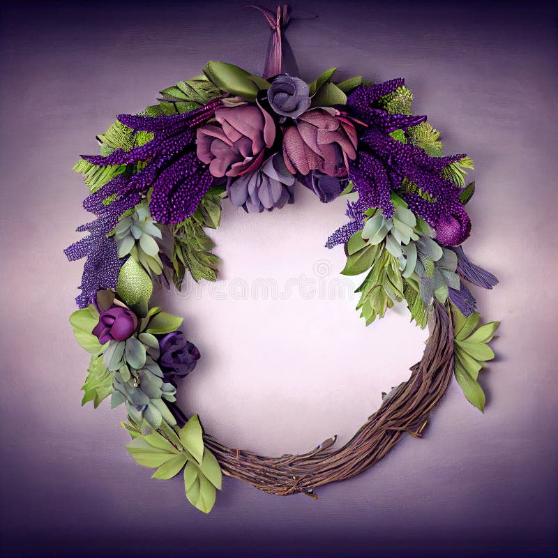 Generative AI: Hoop of Flowers and Branches in Purple Tone Hanging ...