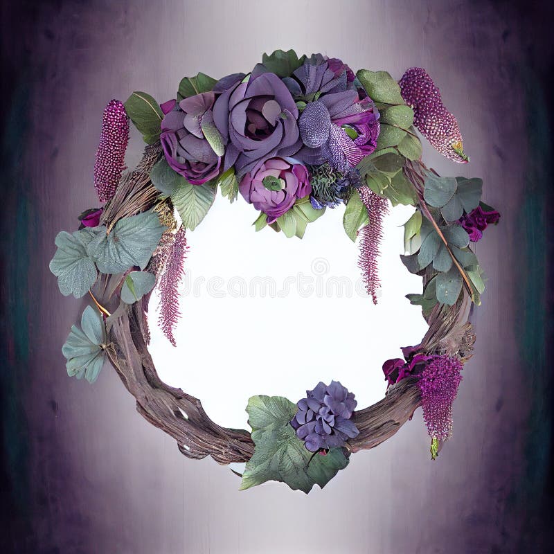 Generative AI: Hoop of Flowers and Branches in Purple Tone Hanging ...