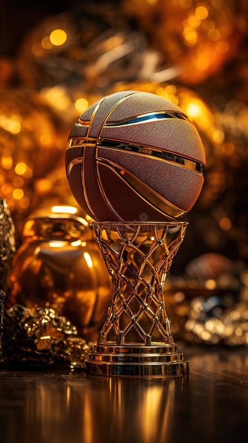 Hoops Triumph: Gleaming Golden Basketball Trophy Stock Illustration ...