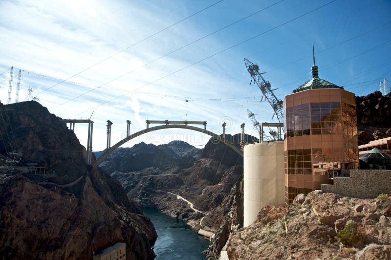 Hoover Dam and the Hoover Dam Bypass Bridge Stock Photo - Image of ...
