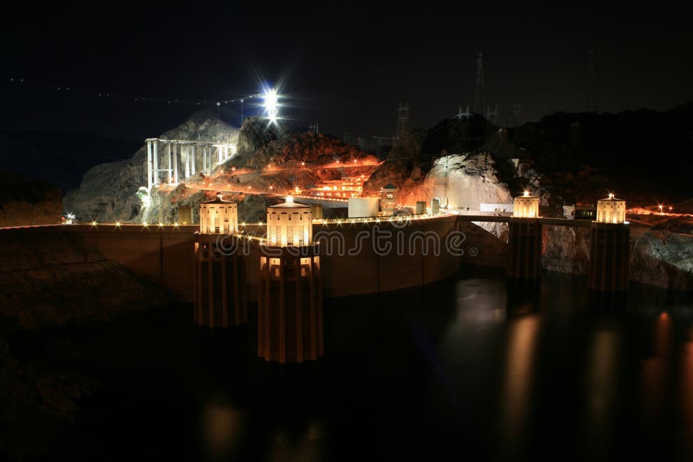 Hoover dam at night stock image. Image of engineer, colorado - 20487511