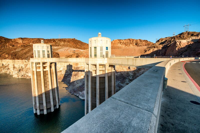 Hoover Dam at Sunset, Nevada - USA Stock Photo - Image of water, towers ...