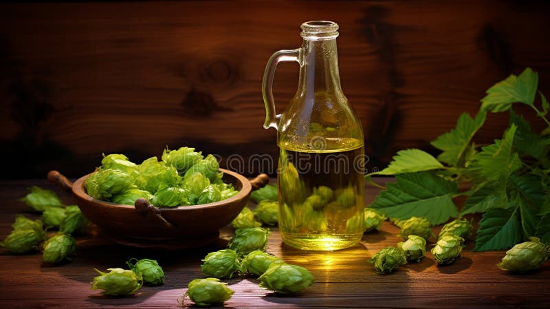 Hop Oil in a Bottle. Generative AI, Stock Photo - Image of lupulus ...