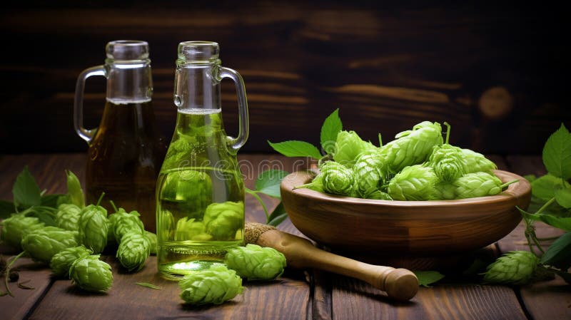 Hop Oil in a Bottle. Generative AI, Stock Photo - Image of brewing ...