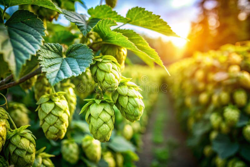 Hop Plant Growing on Hop Farm Close-Up Brewing Stock Illustration ...