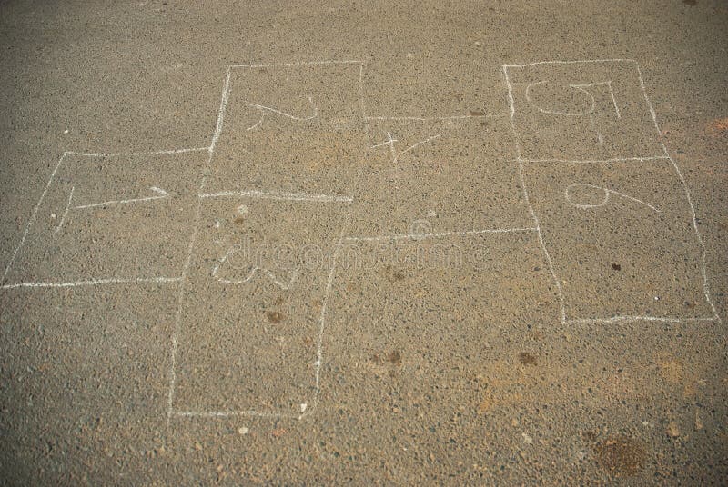 Hopscotch Diagram and Colored Chalk Stock Image - Image of four, games ...