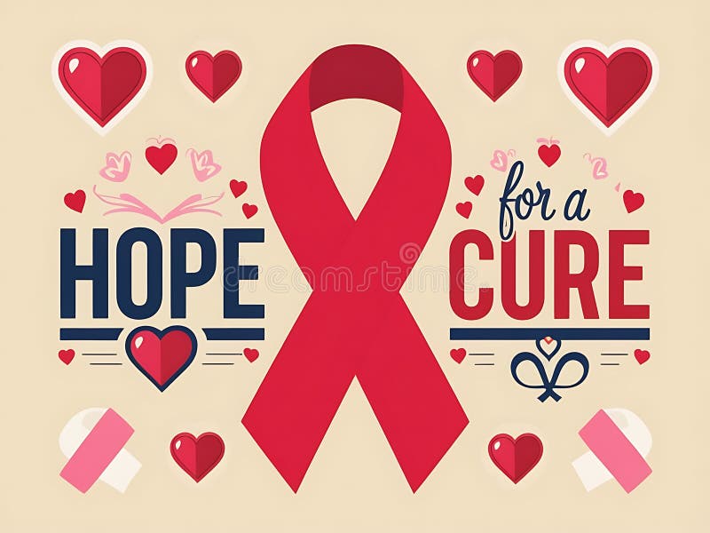 Hope for a Cure Red Ribbon Hearts Design Stock Illustration ...