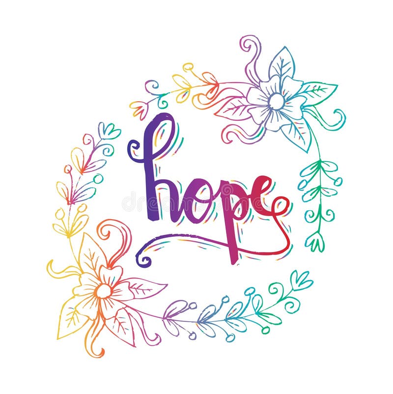 Hope Hand Lettering Typography with Floral Stock Vector - Illustration ...