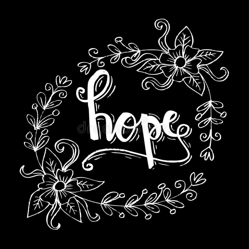 Hope Hand Lettering Typography with Floral Stock Vector - Illustration ...