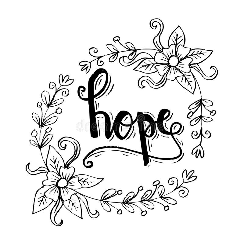 Hope Hand Lettering Typography with Floral Stock Vector - Illustration ...