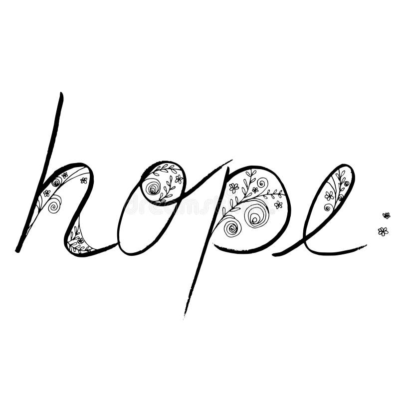 Hope Line Art Hand Drawing With Flora In Black And White Stock Vector ...