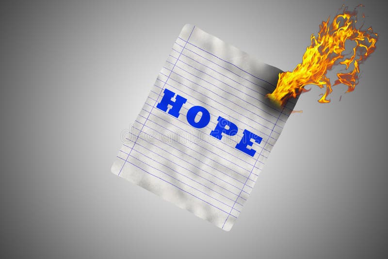 Hope on Paper Catching Fire Demonstrating Lost Hope Concept. 3D ...