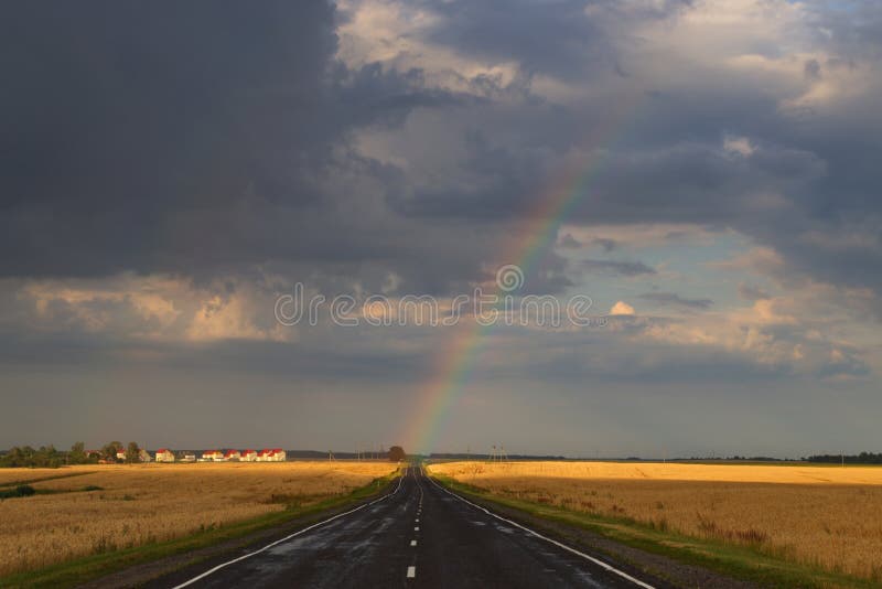 Hope on the Road in Form of Rainbow Stock Photo - Image of nature ...