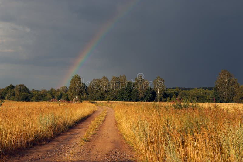 Hope on the Road in Form of Rainbow Stock Photo - Image of diminishing ...