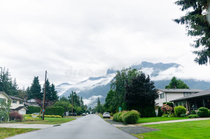 Hope Town in BC, Canada with Cloud Covered Mountains in the Background ...