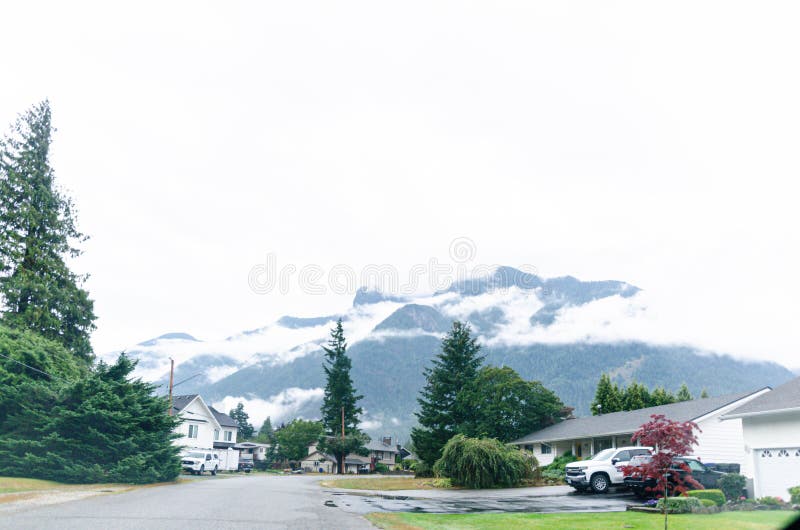 Hope Town in BC, Canada with Cloud Covered Mountains in the Background ...