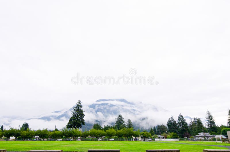 Hope Town in BC, Canada with Cloud Covered Mountains in the Background ...