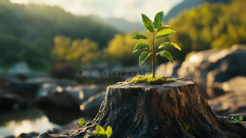 Hope Tree Growing from Stump Stock Illustration - Illustration of ...