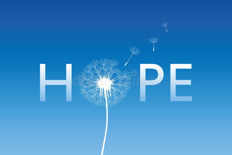 Hope Typography with Dandelion on Blue Background Stock Illustration ...