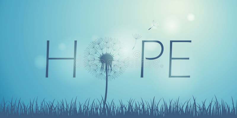 Hope Typography with Dandelion on Blue Sky Background Stock Vector ...