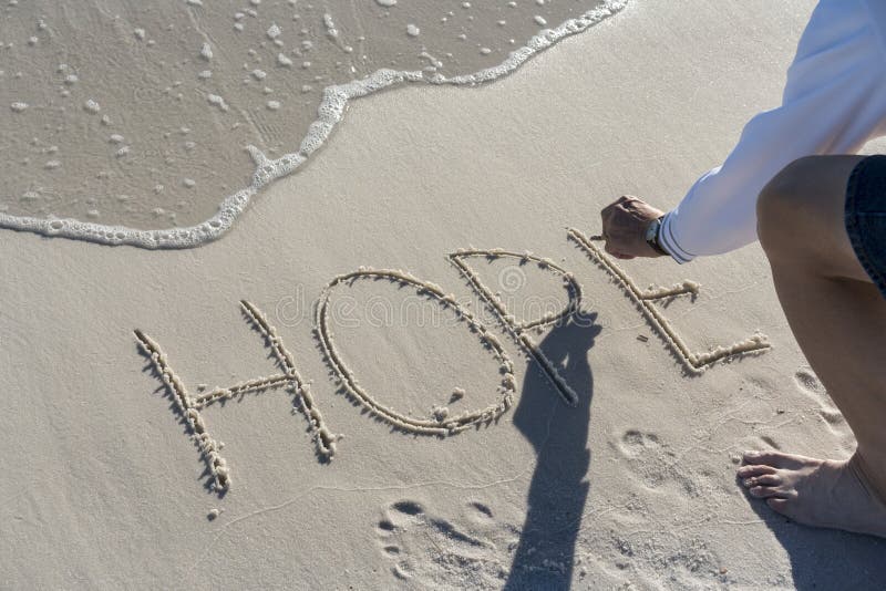 The Word Hope Written In The Sand Stock Photo - Image of ocean, texture ...