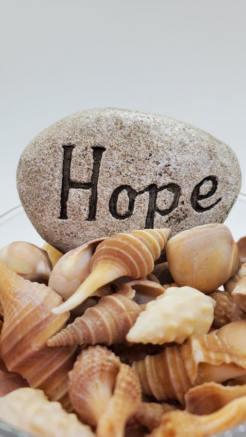 Hope Written on Stone with Shells in Brown Color. Stock Photo - Image ...