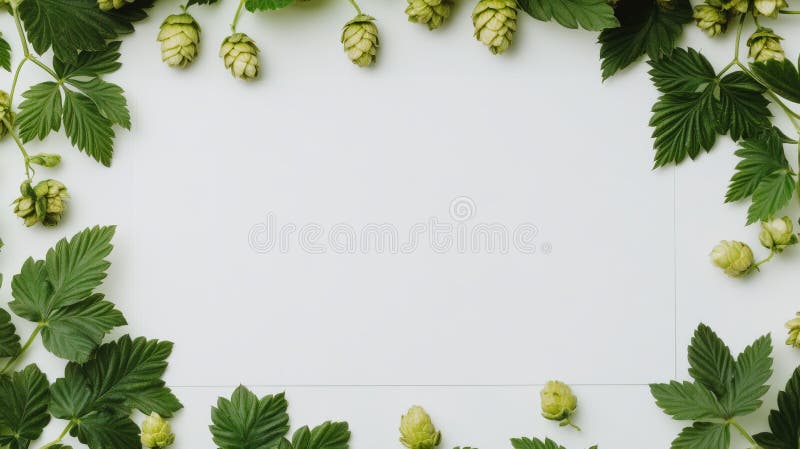 Hops and Leaves Frame on White Background, Organic , Beer Stock ...