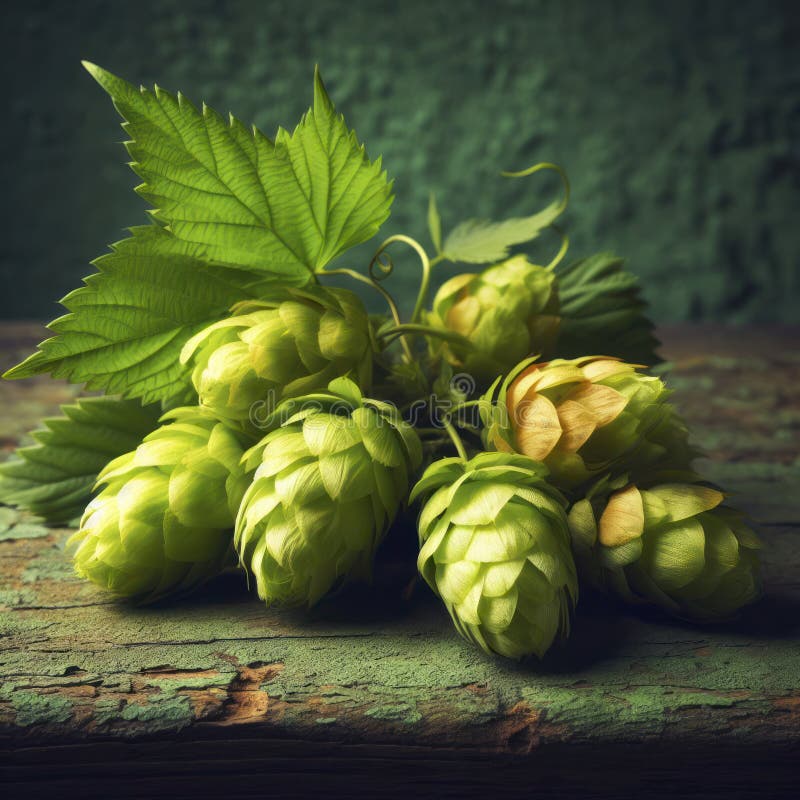 Hops with Leaves on a Old Wall Green Background. Ai Generative Stock ...
