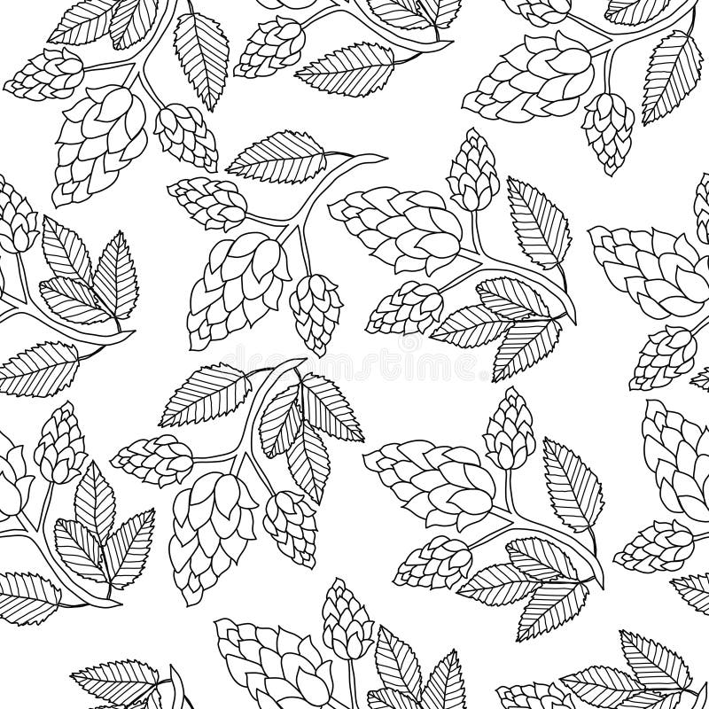 Hops Seamless Pattern, Hand Drawing, Doodle Style. Outline Repeating ...