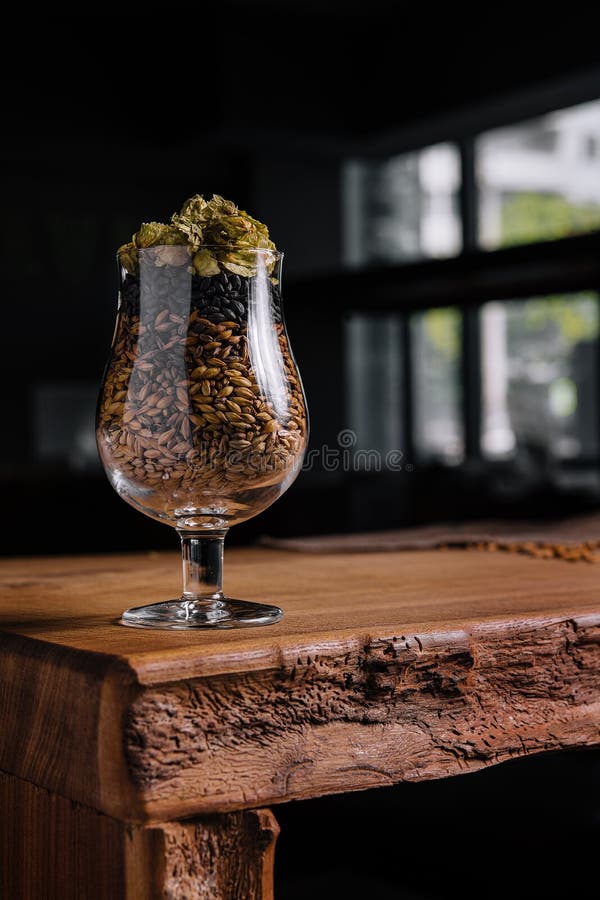 Hops and Wheat in a Glass for Beer Stock Photo - Image of white ...