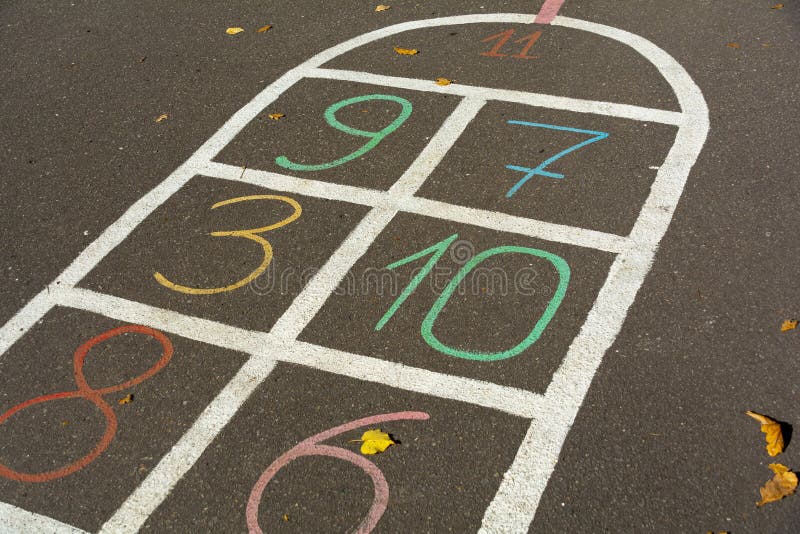 Hopscotch. Cells for Game Hopscotch Drawn with Multi-colored Chalk on ...