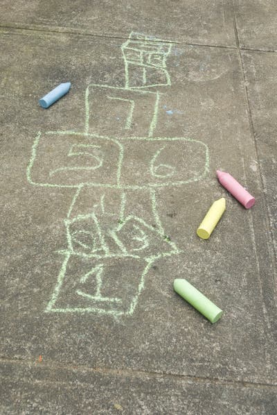 Hopscotch Diagram and Colored Chalk Stock Image - Image of four, games ...