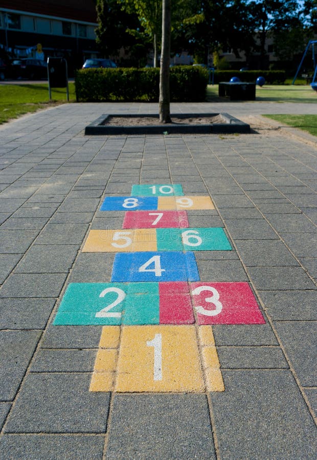 Hopscotch Game in Chalk on Sidewalk Stock Photo - Image of walkway ...