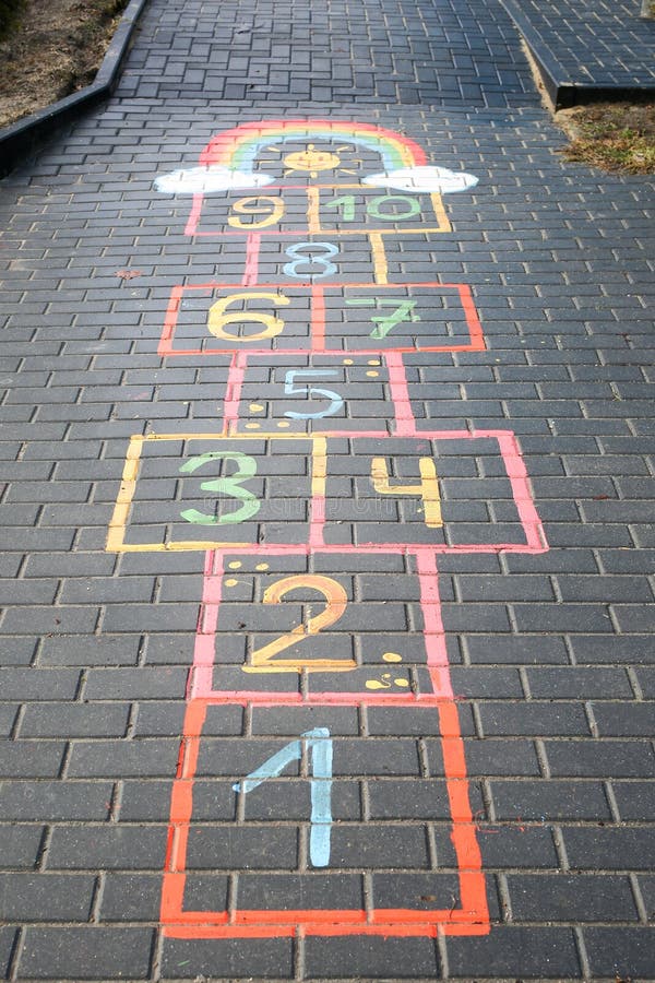 Vintage Hopscotch Game Painted In White On Green Ground Stock Photo ...