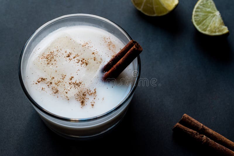 Horchata with Cinnamon Stick and Lime. Stock Photo - Image of cuisine ...