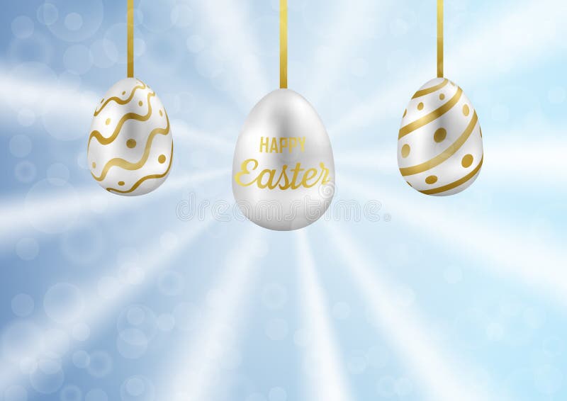 Easter Eggs on Blue Sky with Bokeh Effect Greeting Pattern Stock Vector ...